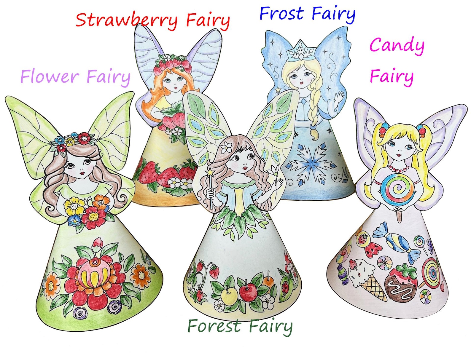 Paper Fairy Dolls Five Printable Coloring 3D Figures, Easy DIY Paper ...