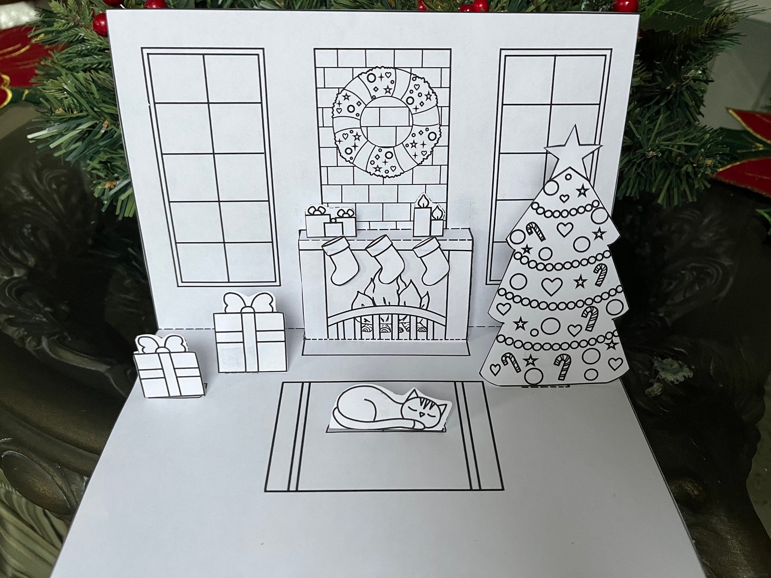 Christmas Tree, Fireplace, Room, Gifts Easy Coloring Printable Pages ...