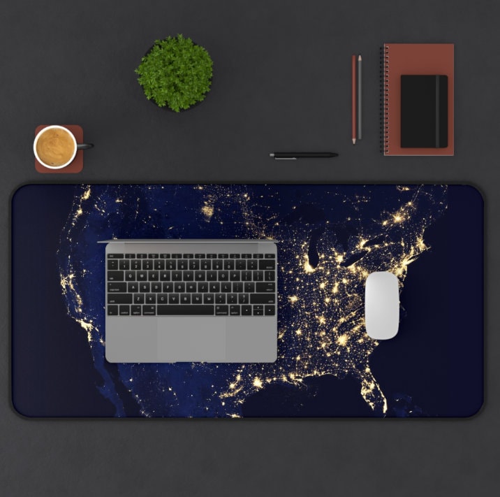 Map of Lights Desk Mat, USA Lights at Night, NASA Earth Observatory ...