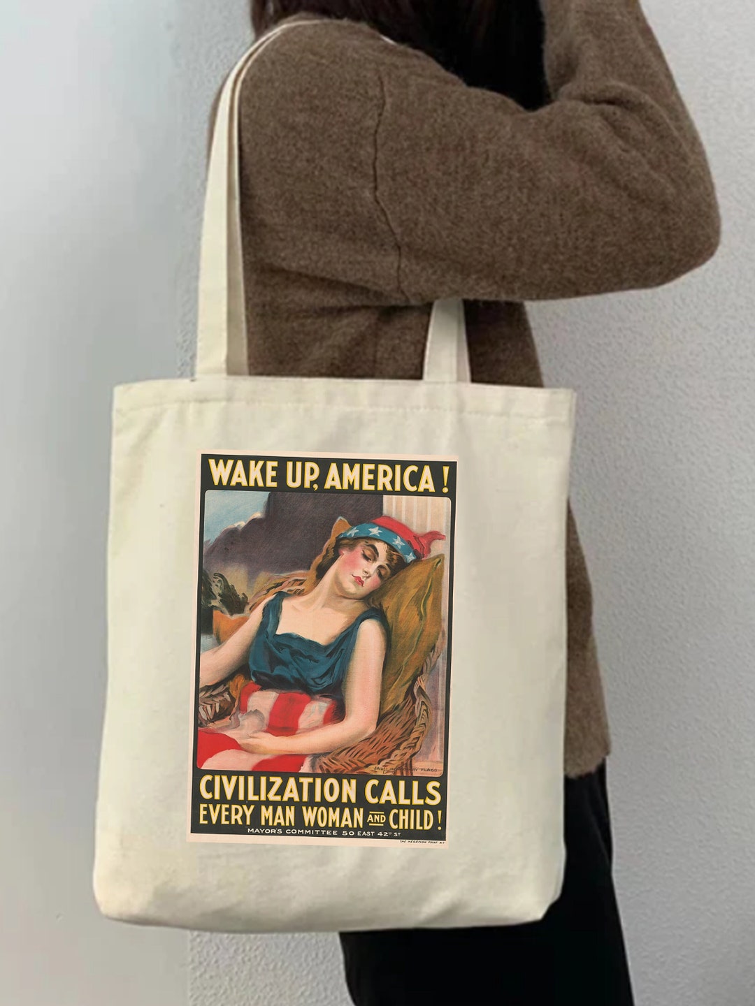 Wake up America! Tote, 1917 WWI Poster Image, 100% Cotton Canvas - Etsy