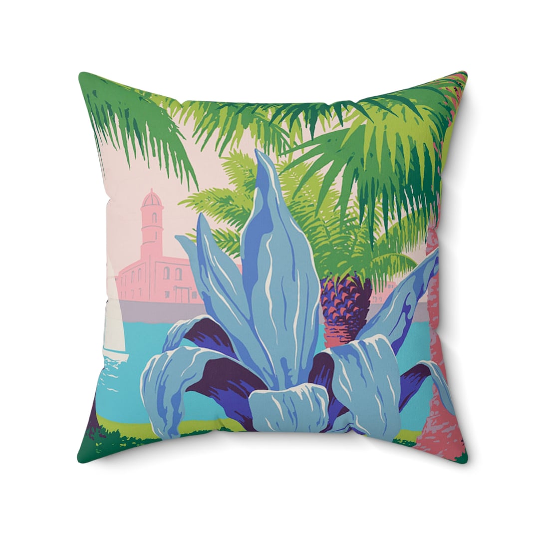 1930s Tropical Image Pillow, Vintage Travel Poster Throw Pillow, Insert ...