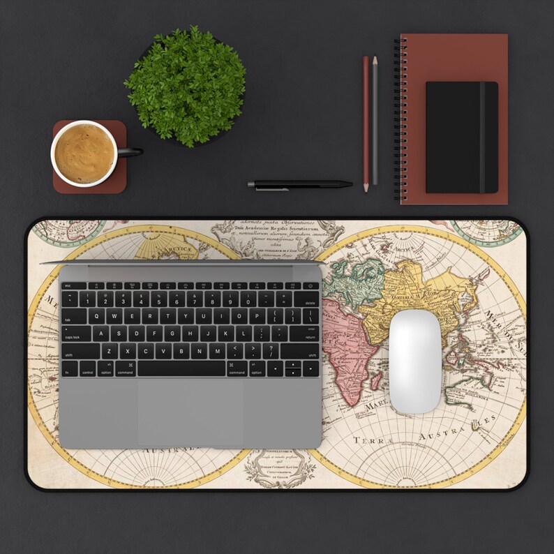 World Map Desk Mat, 1775 Vintage Map of the World Hemmed Desk Pad ...
