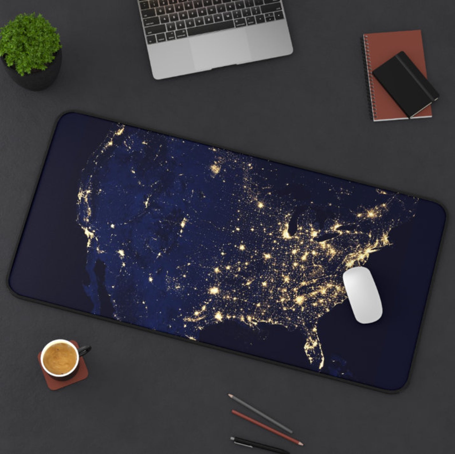 Map of Lights Desk Mat, USA Lights at Night, NASA Earth Observatory ...