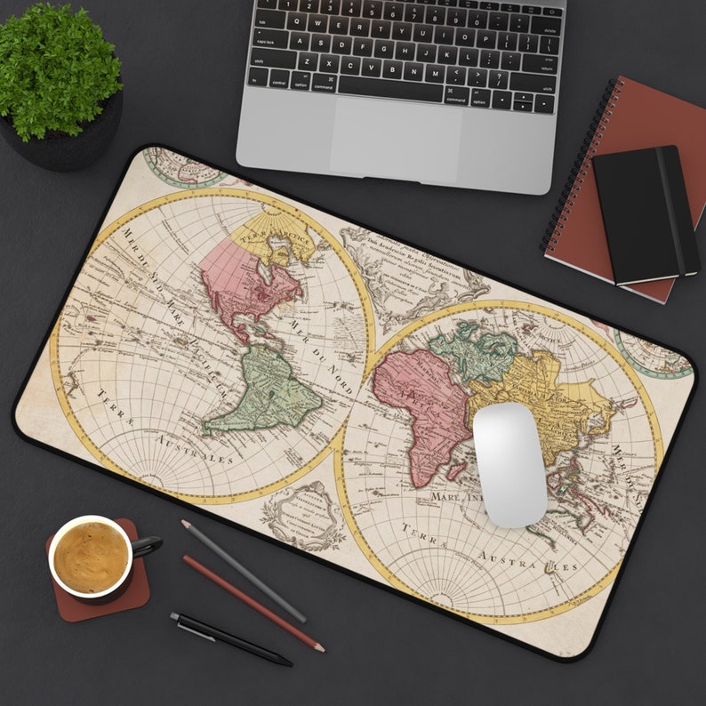 World Map Desk Mat, 1775 Vintage Map of the World Hemmed Desk Pad ...