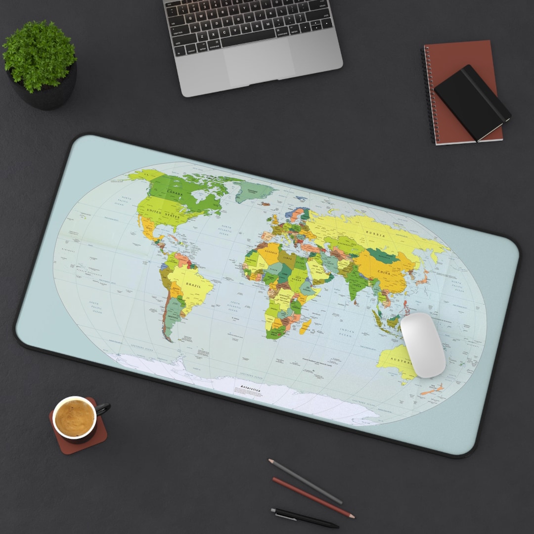 World Map Desk Mat CIA Political Map Hemmed Desk Pad, Available in ...