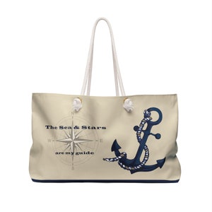 Nautical Weekender Bag With Rope Handles 24" X 13" Oversized Compass ...