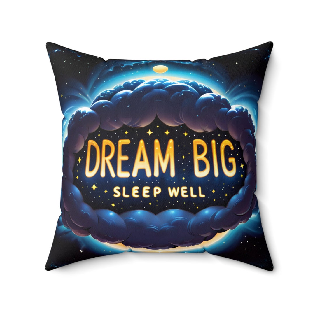 Starry Dreams: Dream Big, Sleep Well Text Logo Pillow, Celestial Decor ...