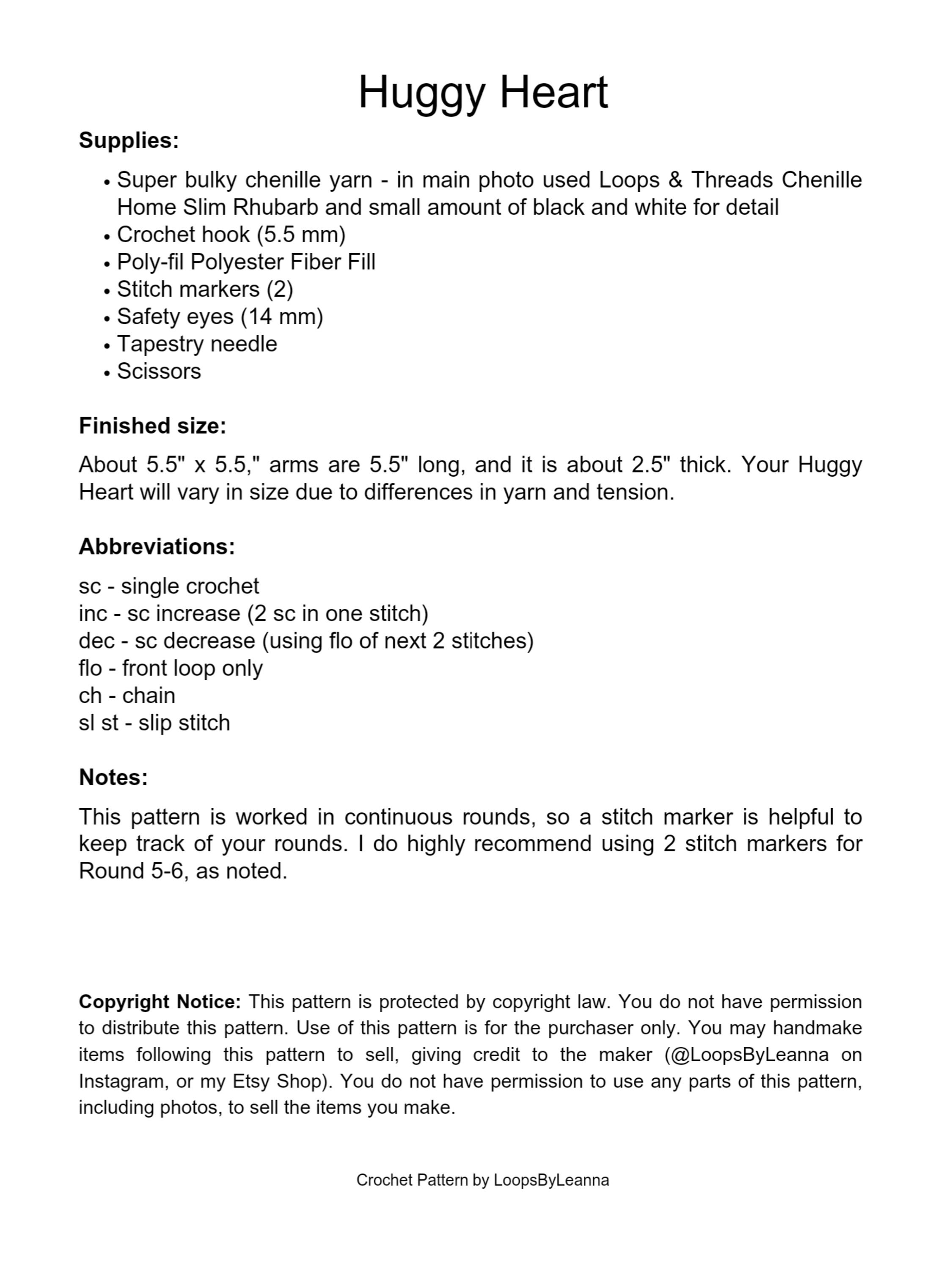 Crochet PATTERN Huggy Heart | No-sew | PDF Instant Download - Etsy