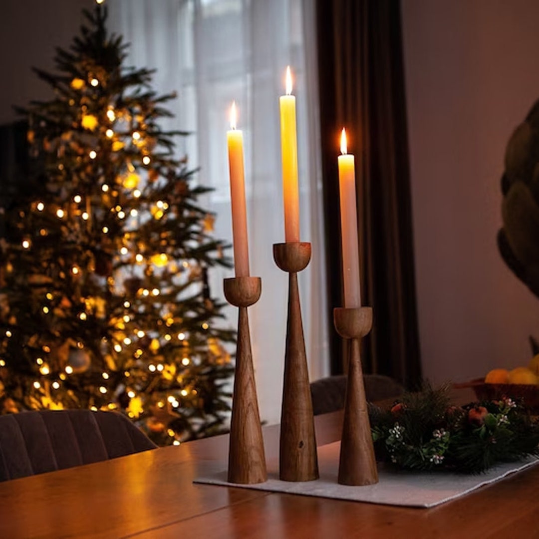 Wooden Set of 3 Candlesticks I Scandinavian Style I Primitive - Etsy