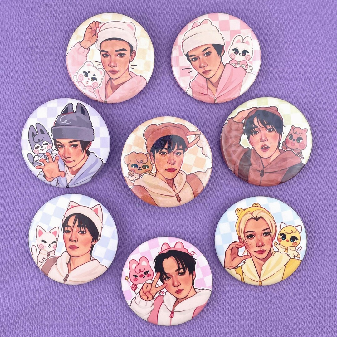 SKZ & SKZOO Pin. 2.25 Inch Stray Kids Bias Button. Gloss, Matte, Heart ...