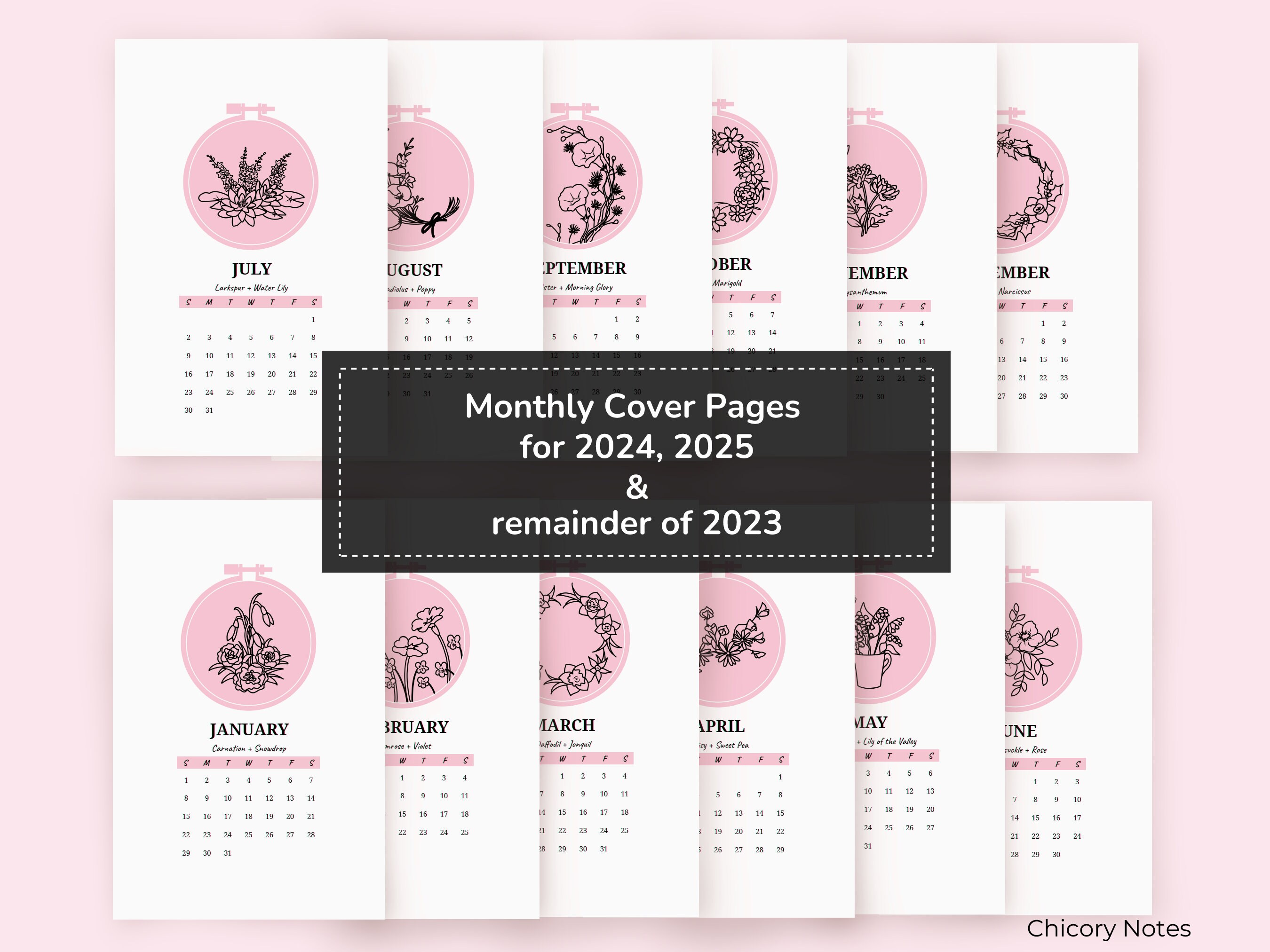 Floral Printable Monthly Cover Pages Birth Flower Design Calendar 2024 ...