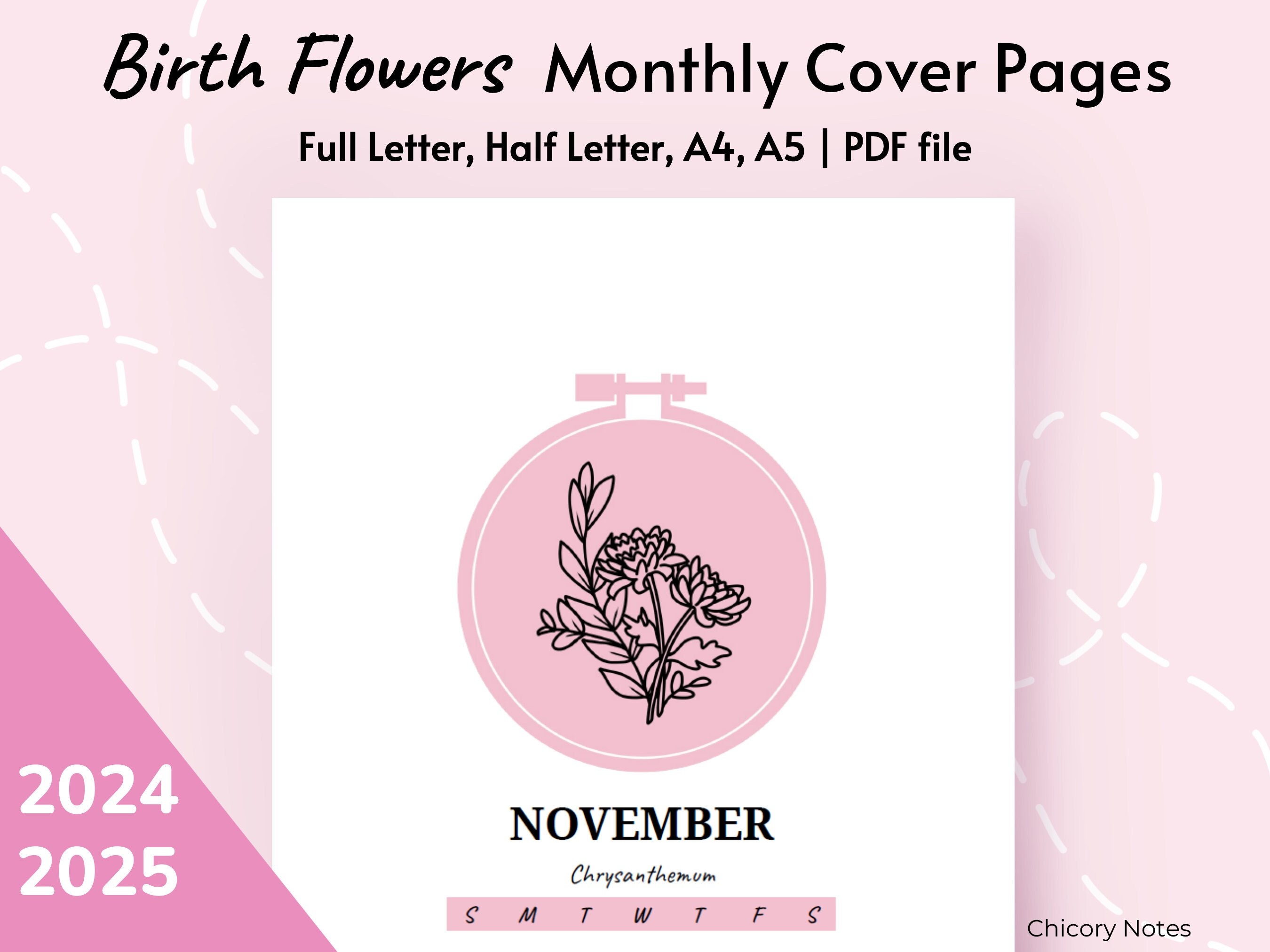 Floral Printable Monthly Cover Pages Birth Flower Design Calendar 2024 ...