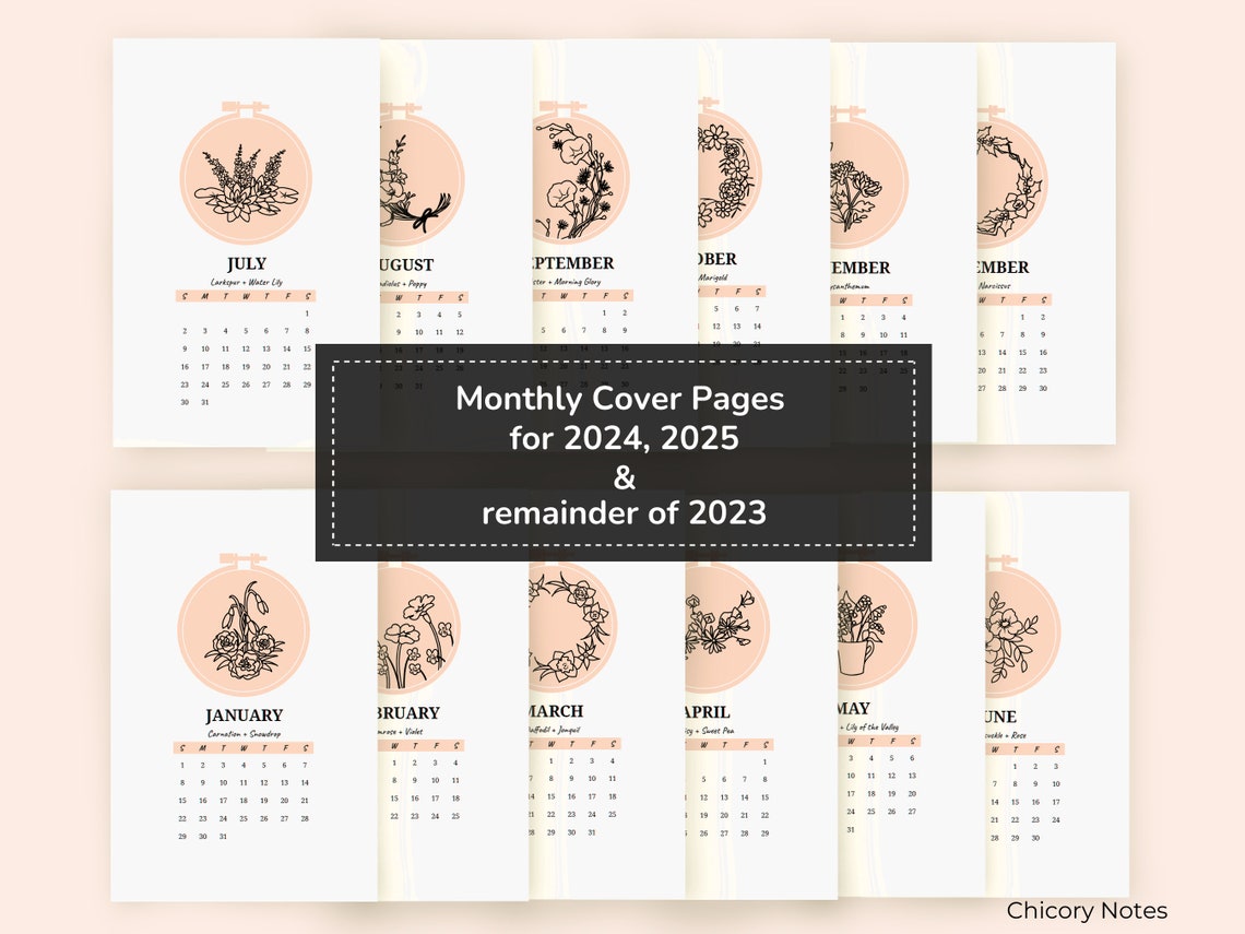 Weekly, Daily Printable Planner Bundle Birth Flower Cover Pages Hand ...