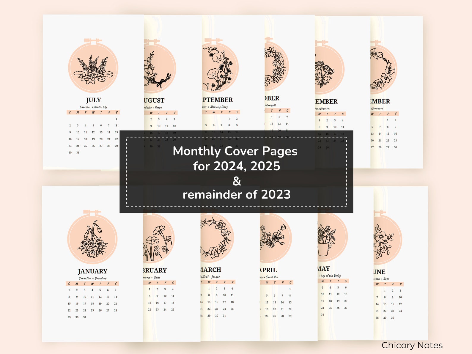 Weekly, Daily Printable Planner Bundle Birth Flower Cover Pages Hand ...