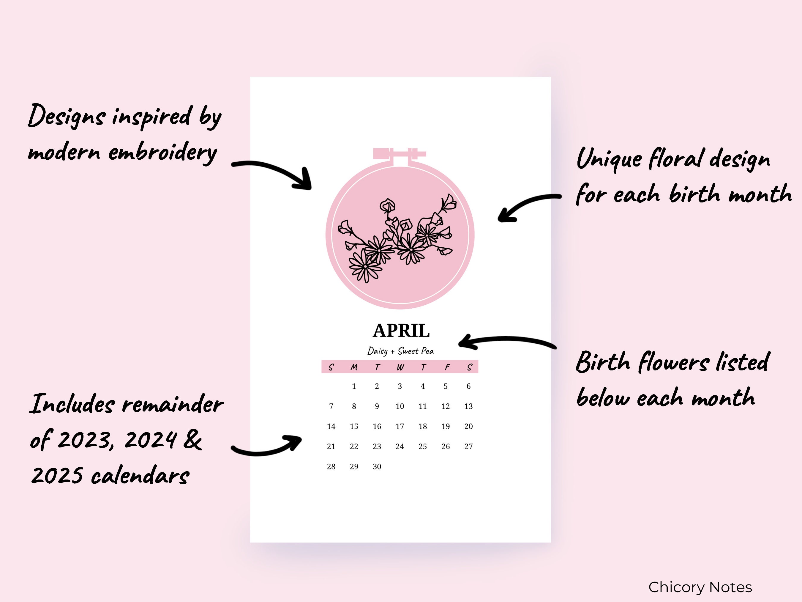 Floral Printable Monthly Cover Pages Birth Flower Design Calendar 2024 ...