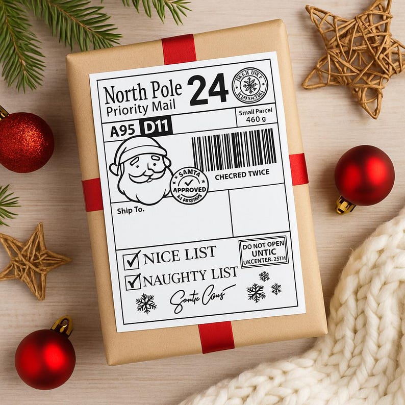 North Pole Priority Mail Label PNG | Santa Shipping Label | Nice List ...