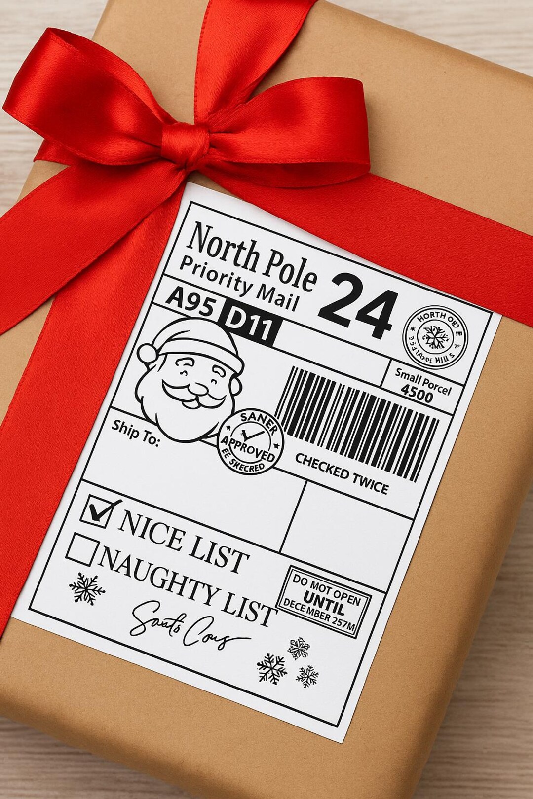 North Pole Priority Mail Label PNG | Santa Shipping Label | Nice List ...