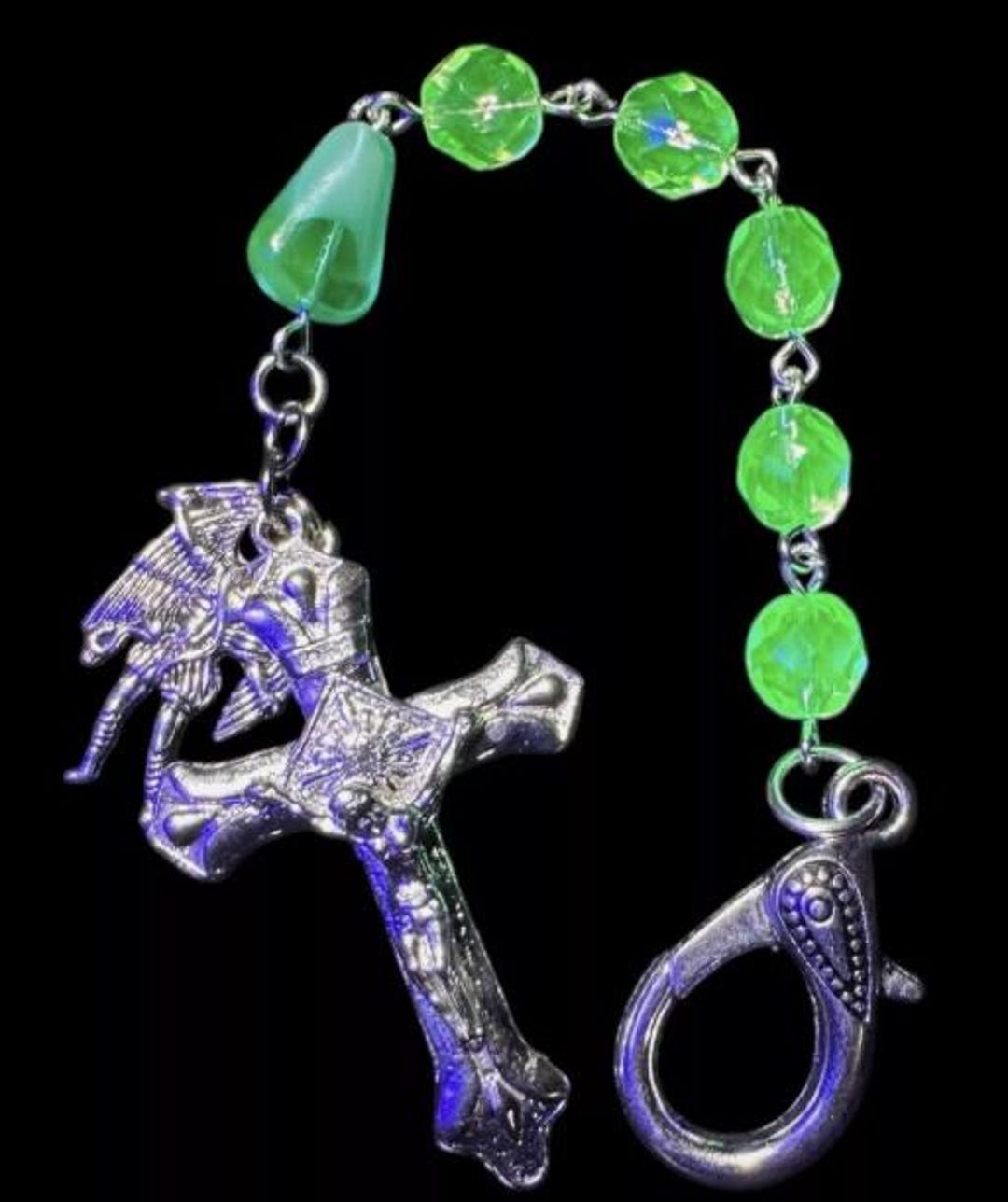 Holy Prayer Pocket Rosary Uranium Glass Archangel Michael Keychain ...