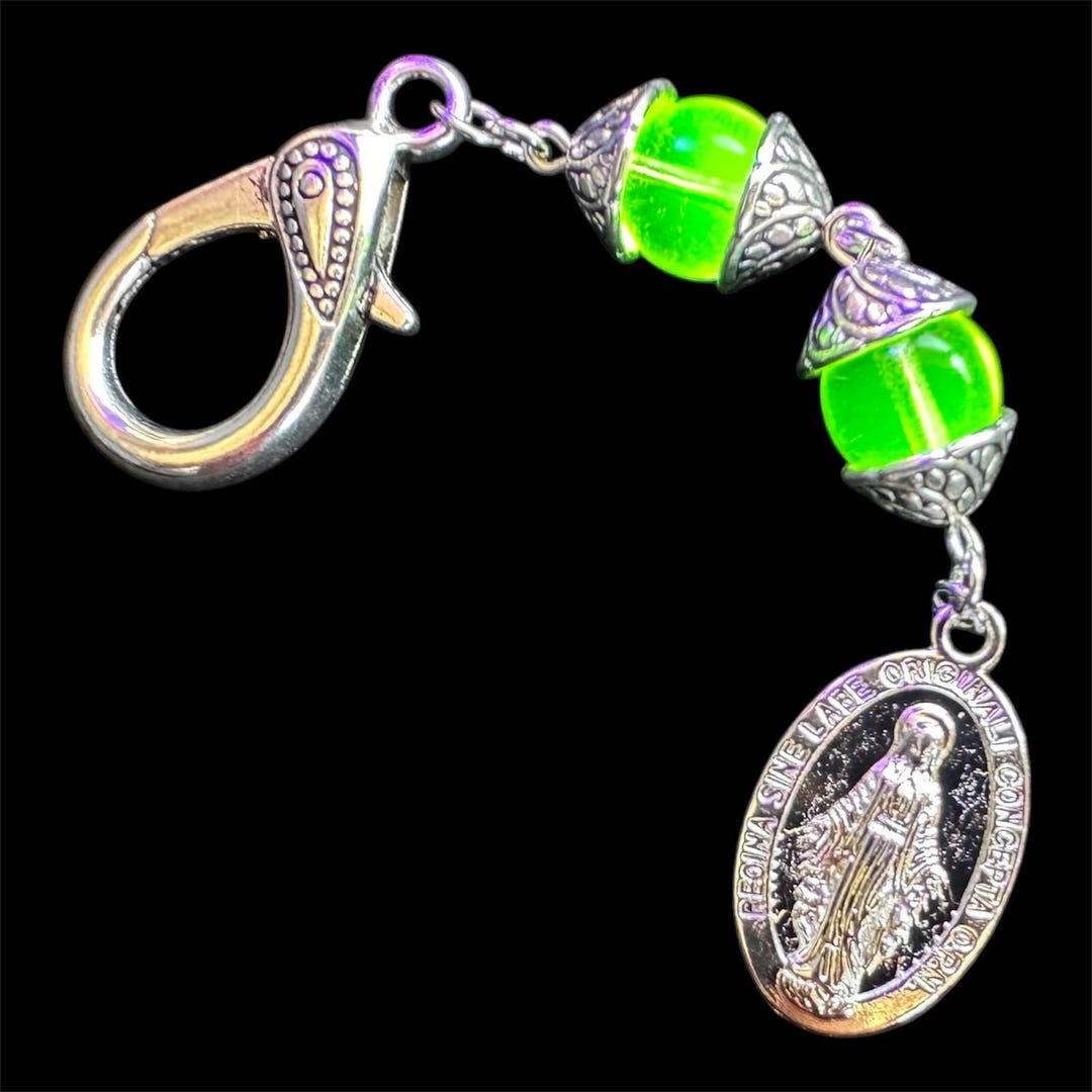 Mother Mary Holy Charm Uranium Glass Keychain Keepsake Car Charm UV ...