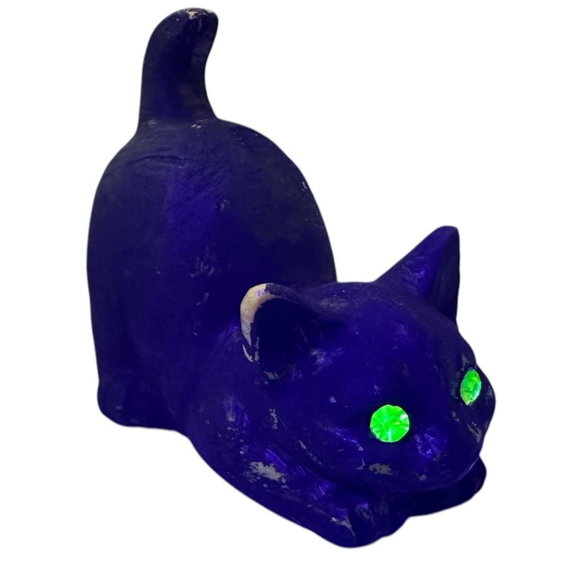 VNT Miniature Cat Uranium Vaseline Glass Eyes Wooden Cat Hand Carved ...