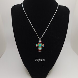 Silver Cross Necklace, Cross Pendant Necklace, Colorful Cross Pendant ...