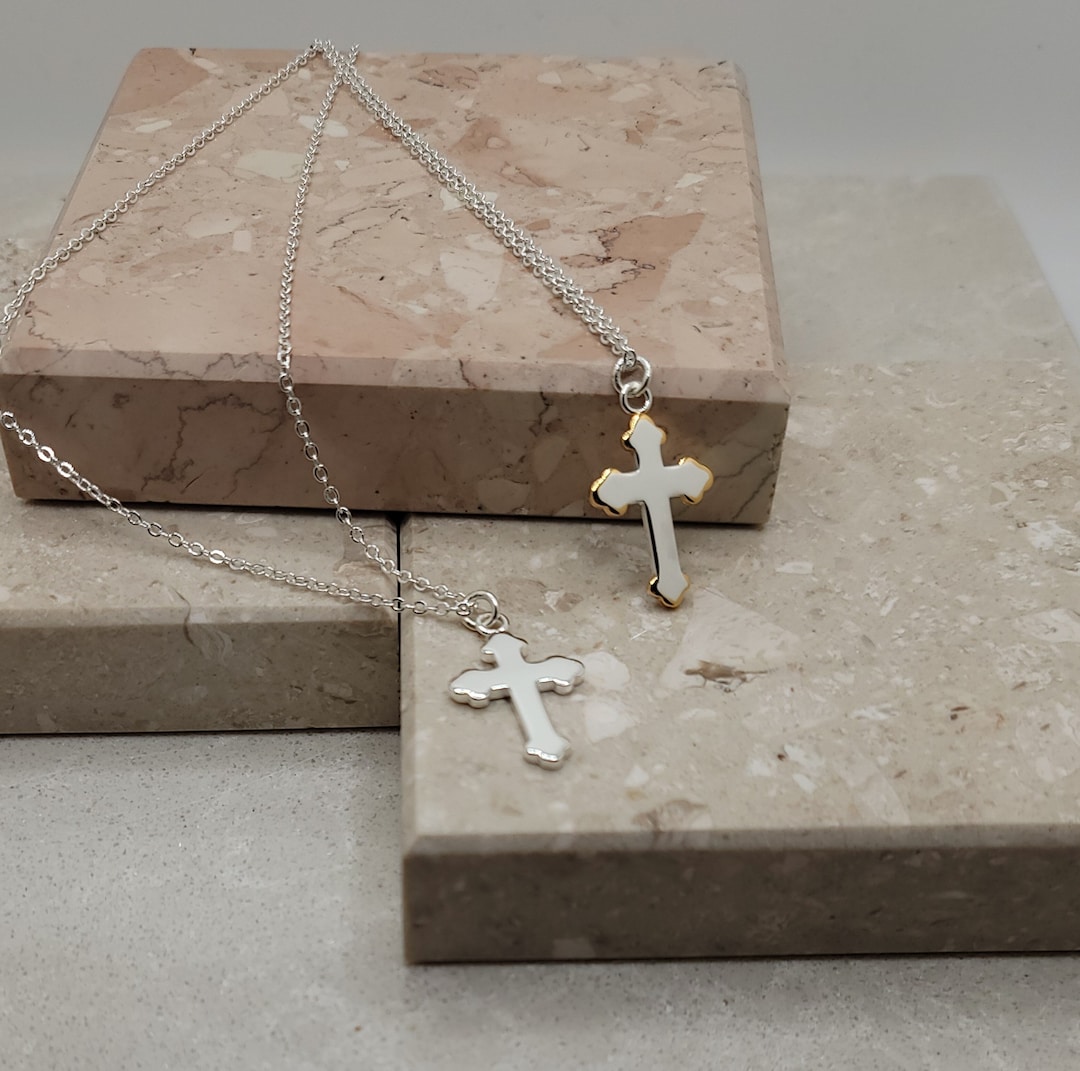 Silver Cross Necklace, Cross Pendant, Bottony Cross, Two Tone Cross ...