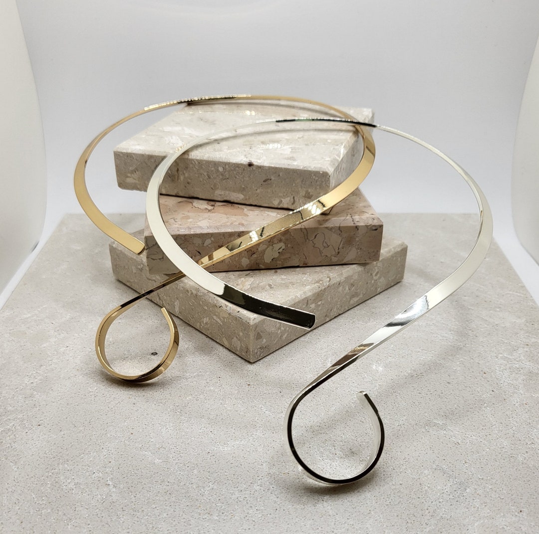 S Shiny Silver Choker, Gold Choker, S Shape Collar Necklace, Open ...