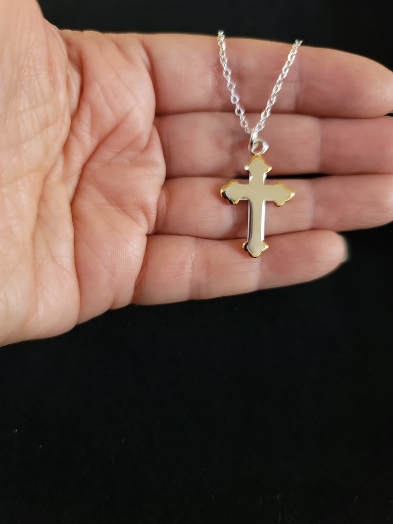 Silver Cross Necklace, Cross Pendant, Bottony Cross, Two Tone Cross ...