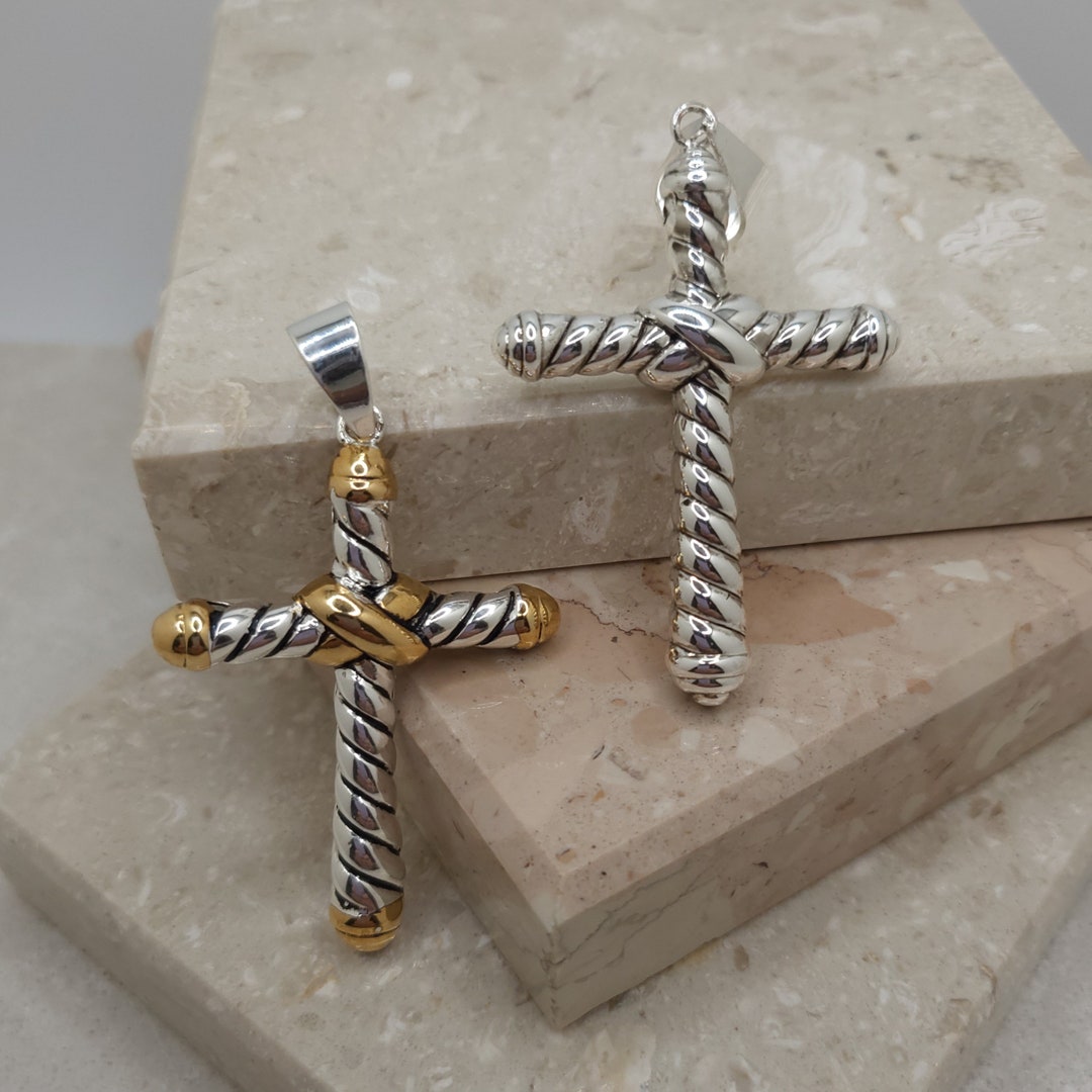 Silver Rope Design Cross Pendant, Reversible Pendant, Two Tone Cross ...