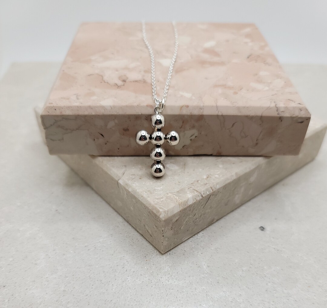 Puffy Cross Pendant Necklace, Ball Cross Necklace, Bubble Cross ...