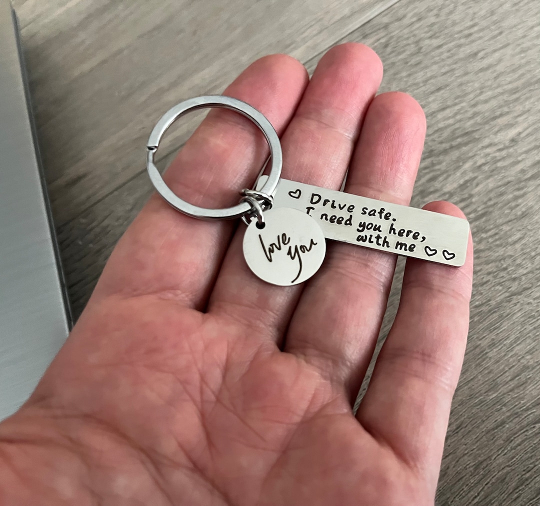 Drive Safe Keychain Personalized Gift for Dad, Engraved Metal Keychain ...