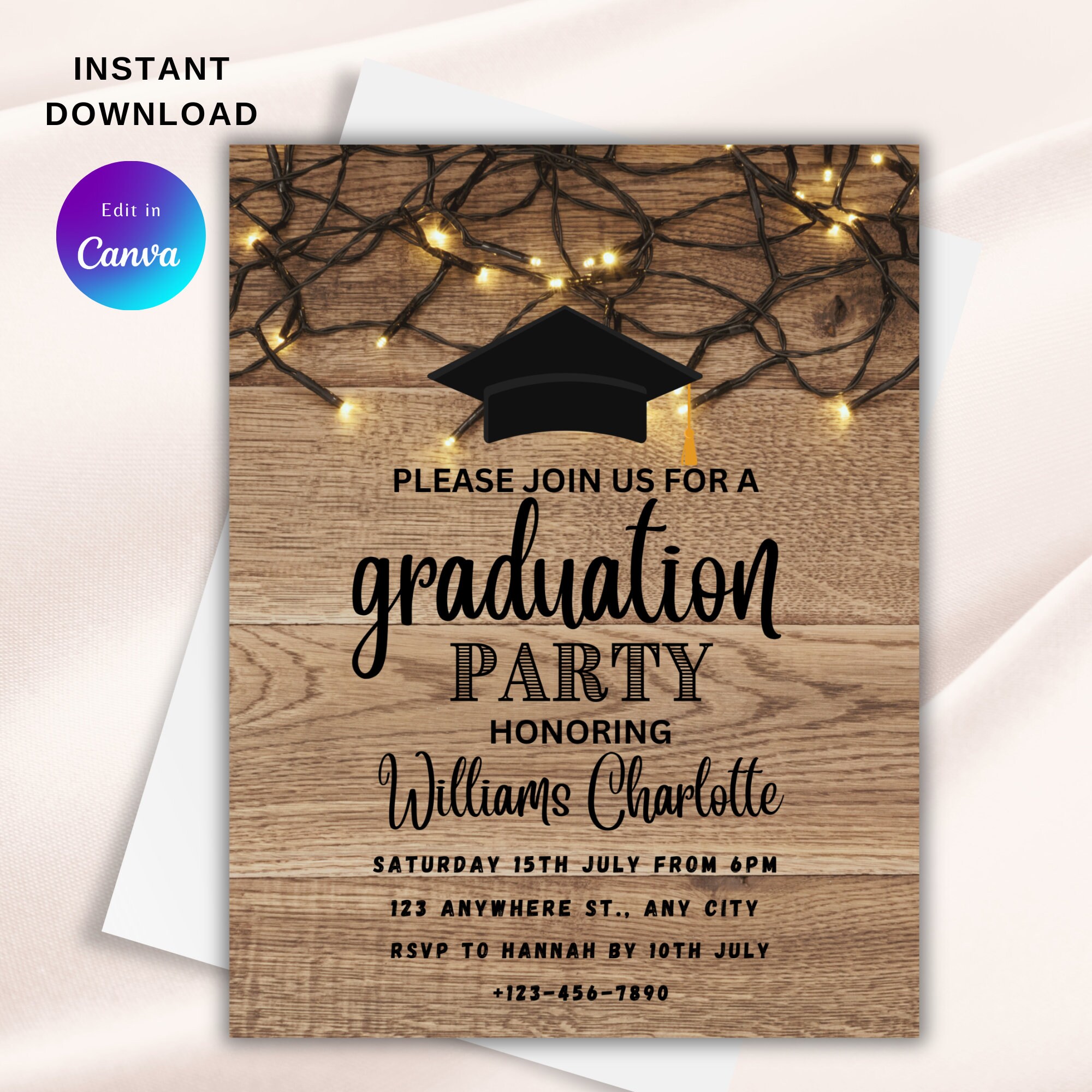 Editable Graduation Celebration Invitation Template, Grad Party Invites ...
