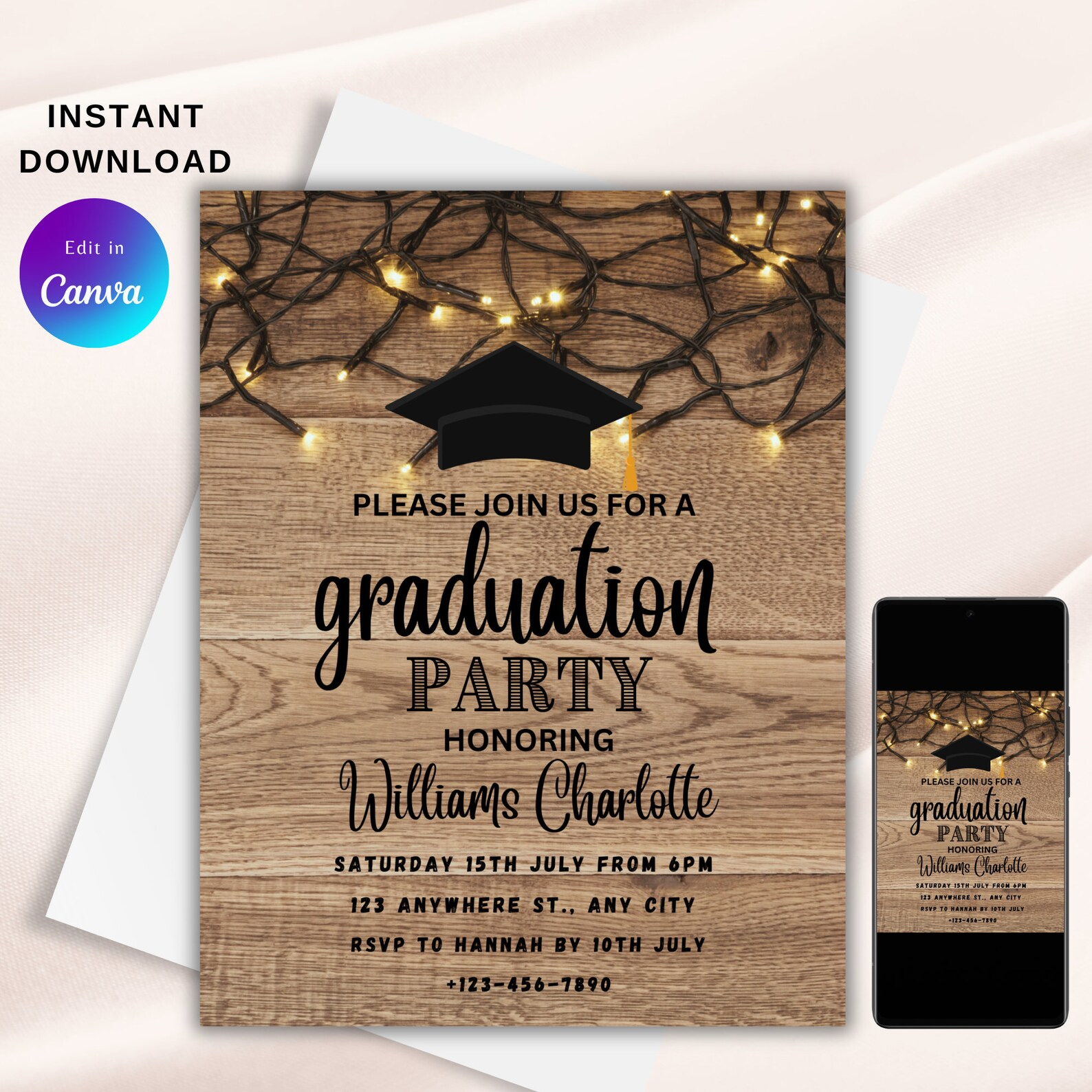 Editable Graduation Celebration Invitation Template, Grad Party Invites ...