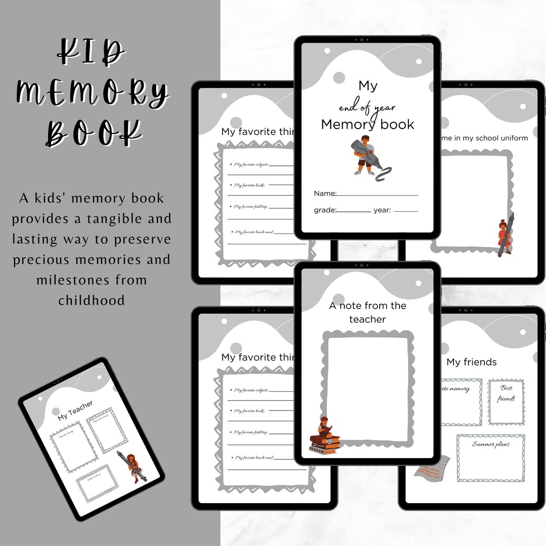 Personalized Memory Book for Kids, Grey and White End of Year Journal ...