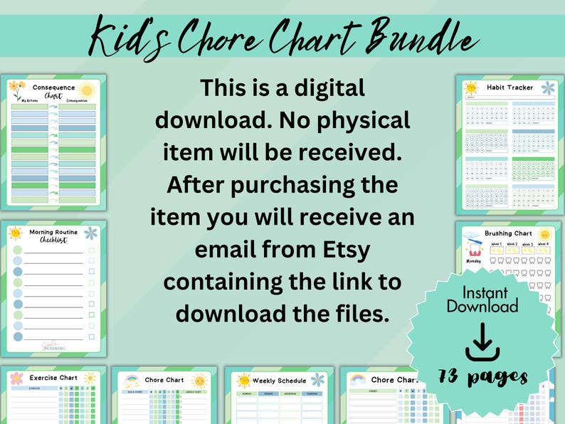Kids Chore Chart, Kids Daily Chore Chart, Digital Kids Chore Chart ...