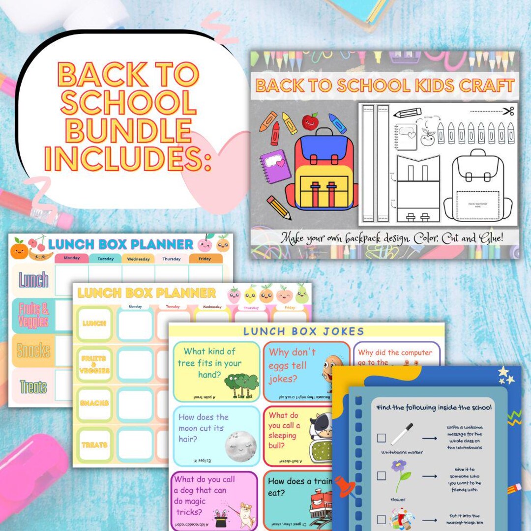 Back to School Bundle, Back to School Activity, School Lunch Box Menu ...