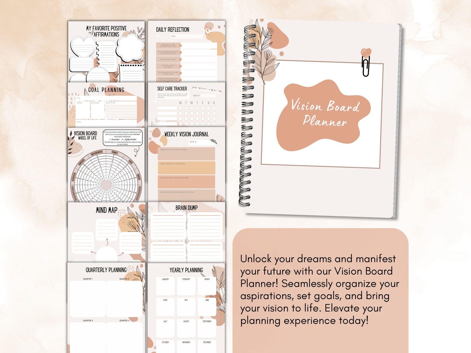 Vision Board Workbook, Vision Board Planner, Brain Dump, Digital ...