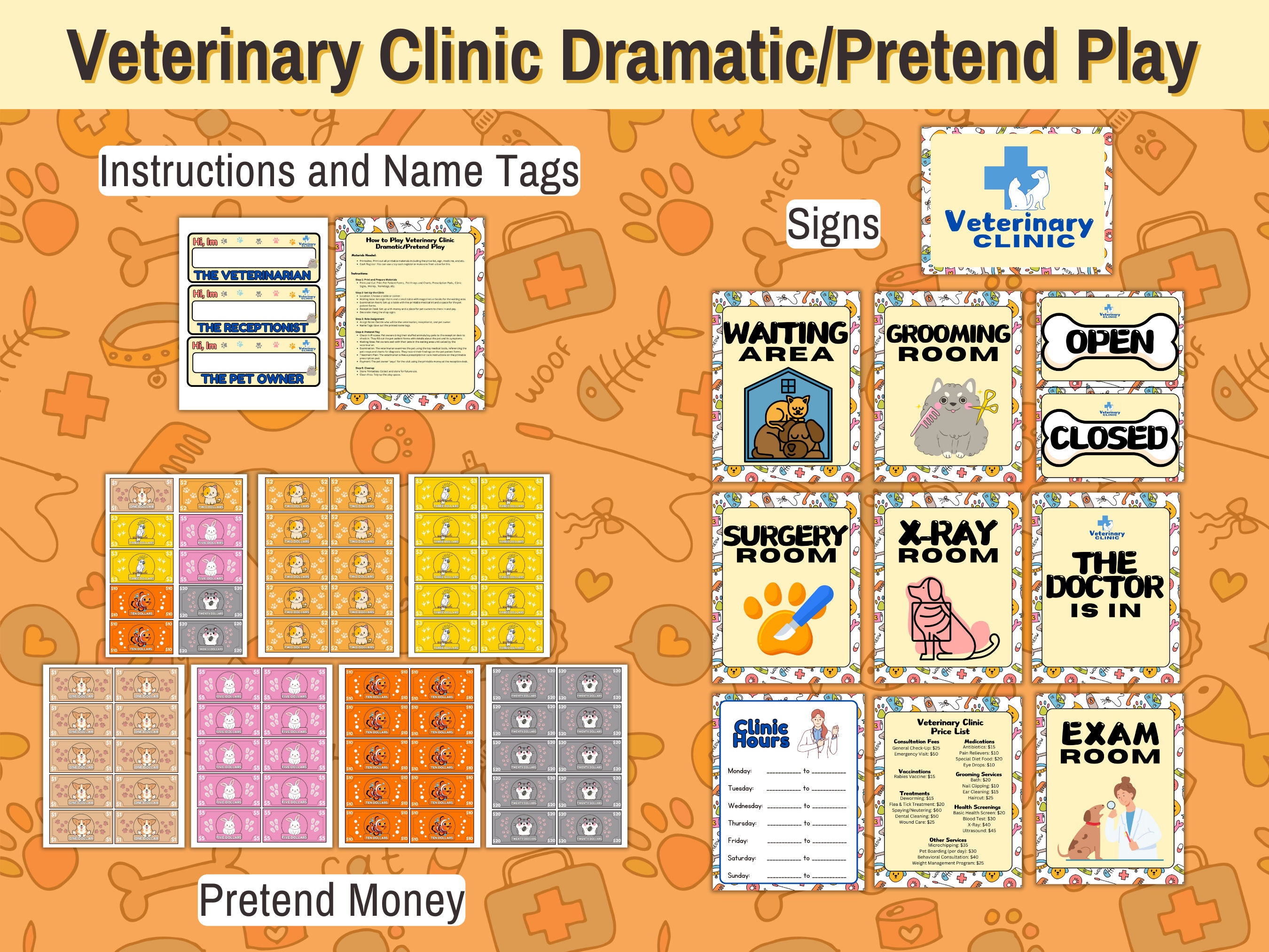 Printable Kids Vet Clinic, Dramatic Pretend Play (digital Download) - Etsy