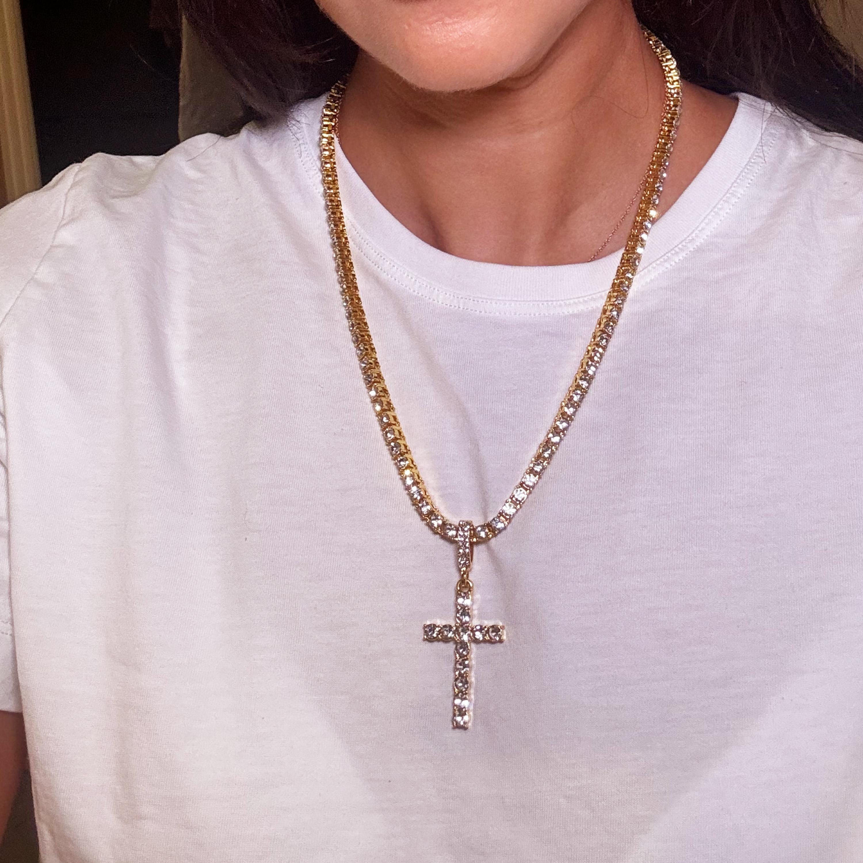 Tennis Link Chain Necklace,cross Necklace,925 Silver Iced Out Cross ...