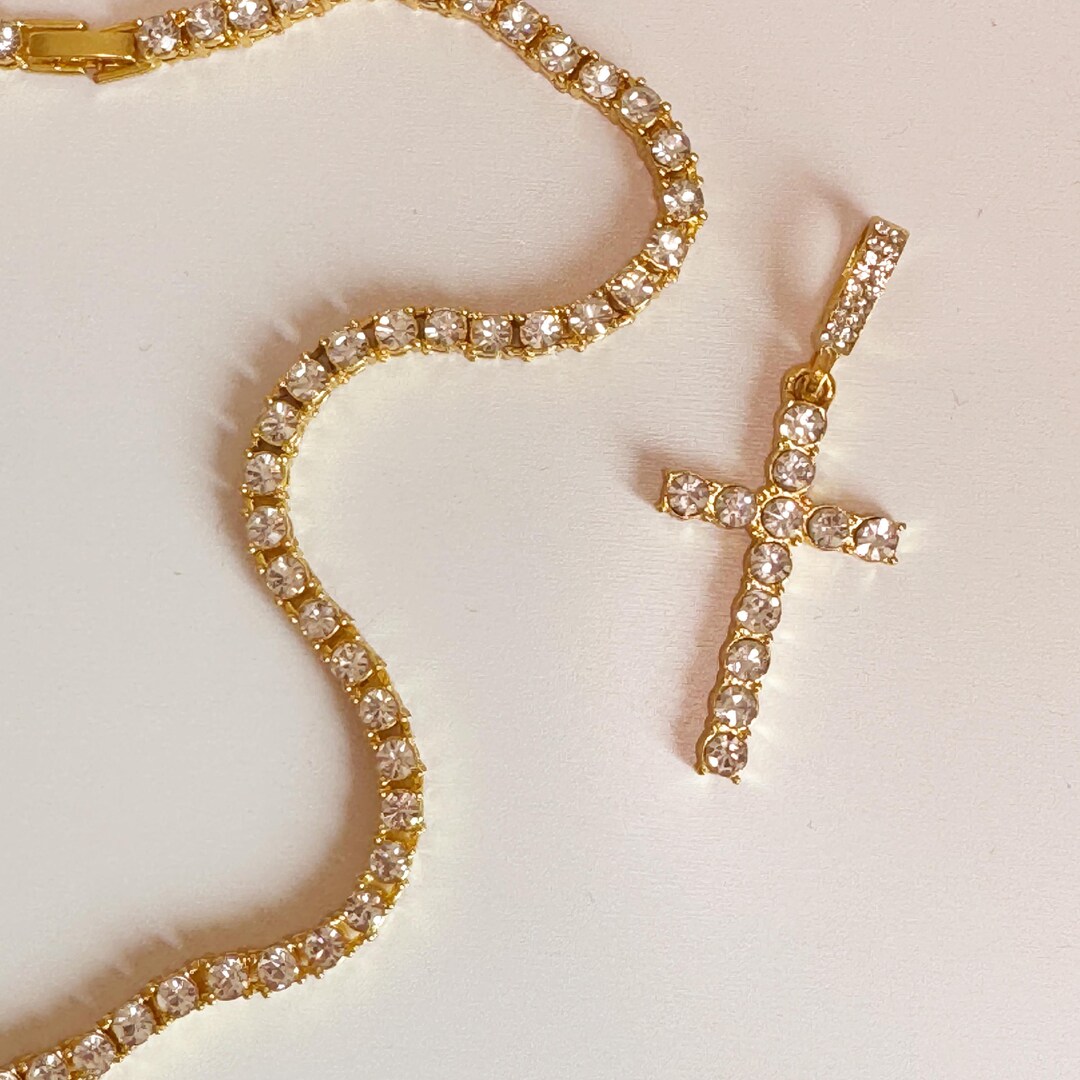 Tennis Link Chain Necklace,cross Necklace,925 Silver Iced Out Cross ...
