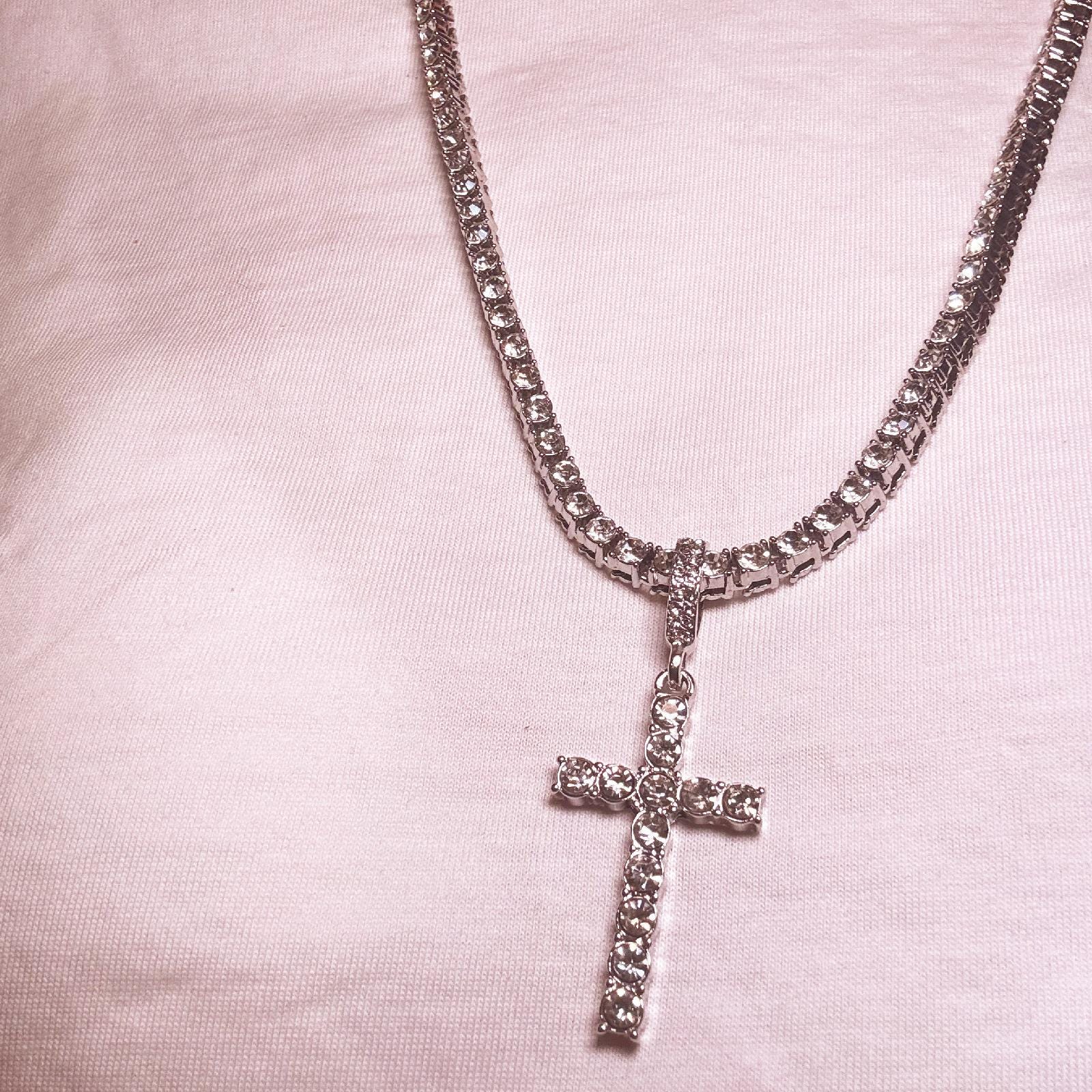 Tennis Link Chain Necklace,cross Necklace,925 Silver Iced Out Cross ...