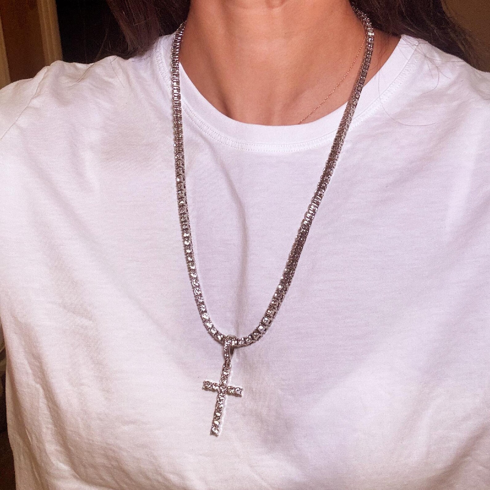 Tennis Link Chain Necklace,cross Necklace,925 Silver Iced Out Cross ...