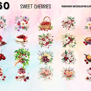 Sweet Cherries Clipart - Watercolor Cherry Fruit Png, Cherry Pie ...