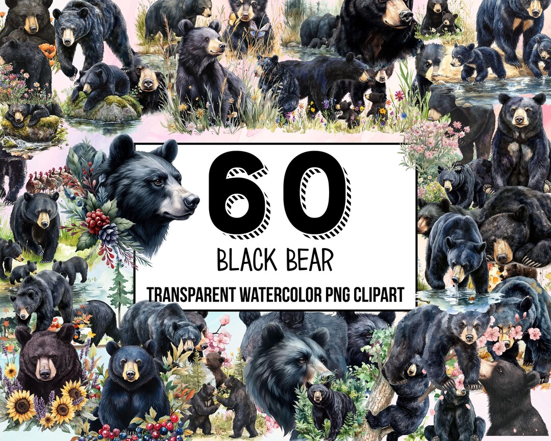 Black Bear Clipart Collection – Watercolor Bear PNG, Forest Bear ...