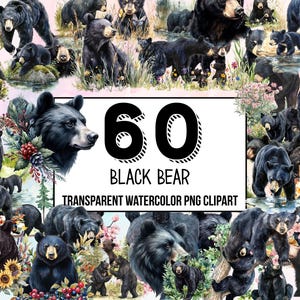 Black Bear Clipart Collection – Watercolor Bear PNG, Forest Bear ...