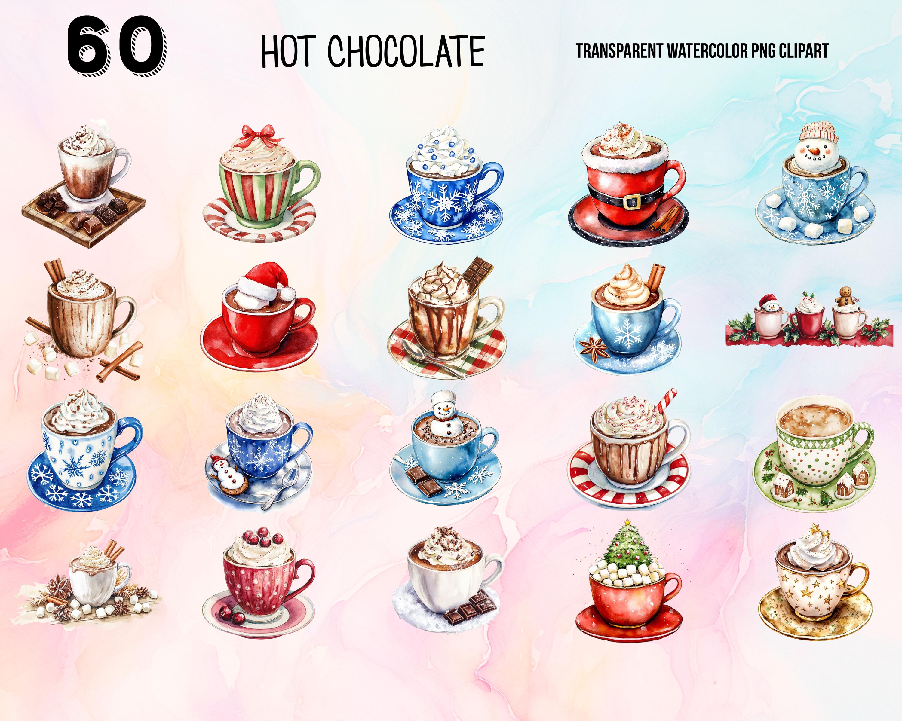 Hot Chocolate Watercolor Clipart - Cozy Winter Drinks, Hot Cocoa Pngs ...
