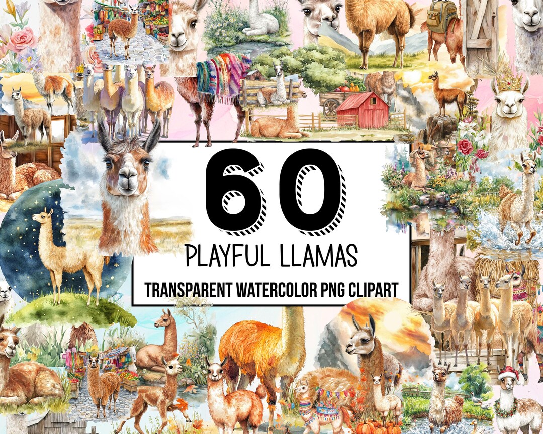 Playful Llamas Clipart Collection – Watercolor Llama and Alpaca ...