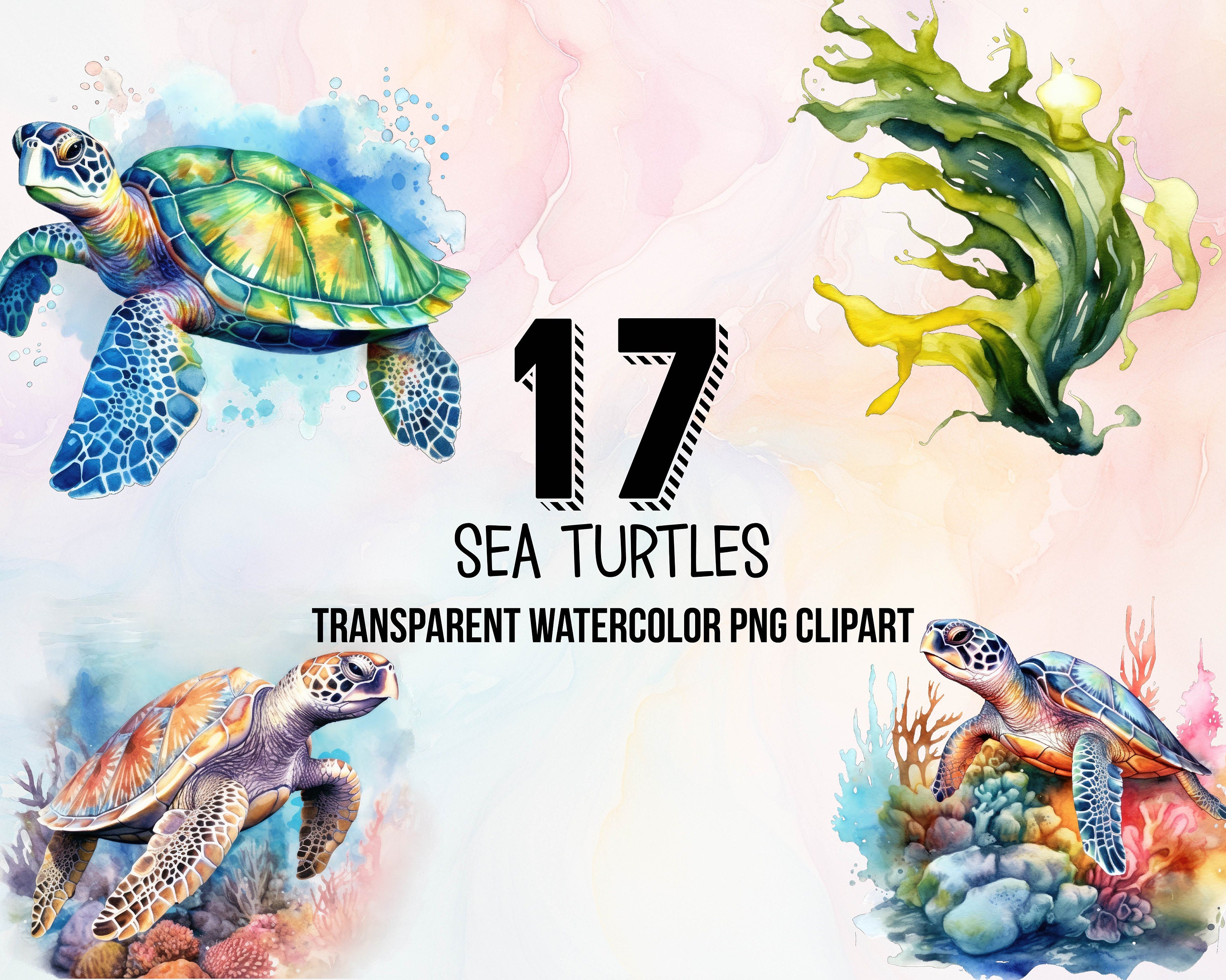 Sea Turtle Clipart Set - Watercolor Ocean Life Illustrations - Artistic ...