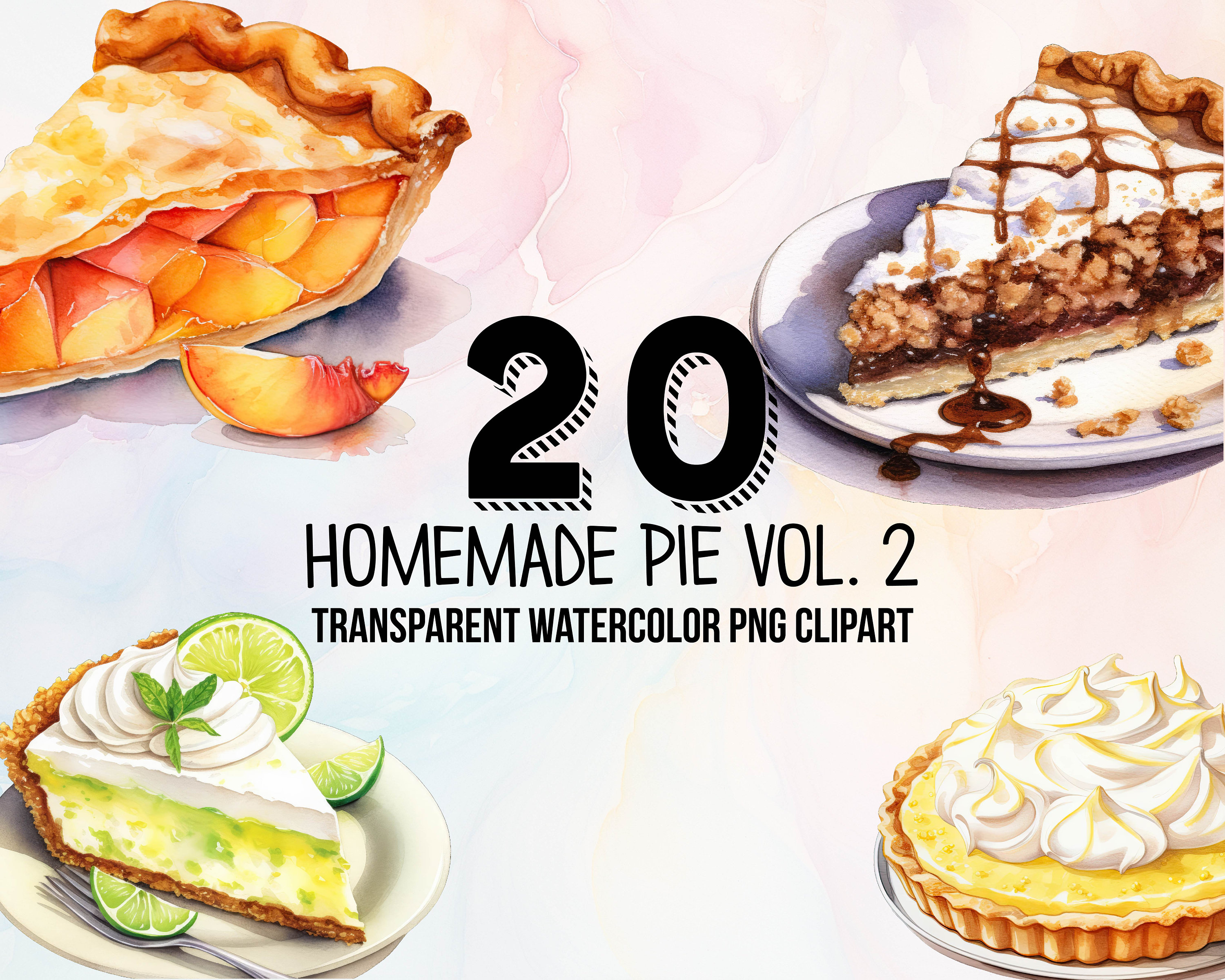 Homemade Pie Vol. 2 Digital Clipart Pack - Watercolor Dessert ...