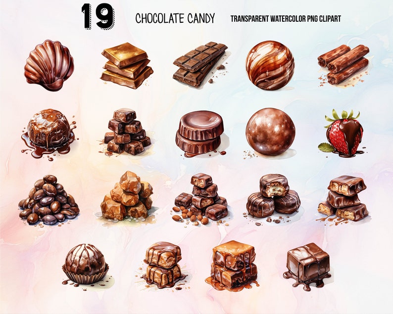 Chocolate Candy Watercolor Clipart Set - Watercolor Candy Clipart ...